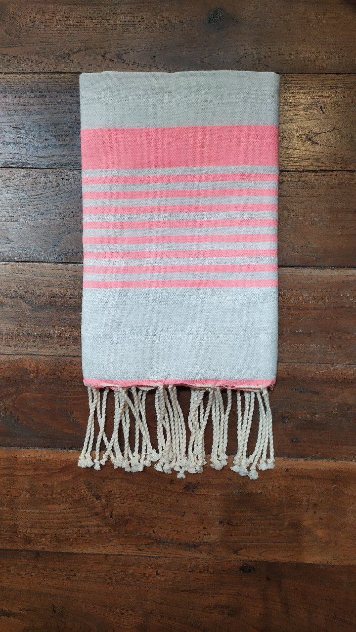 Fouta Arthur Light grey/neon pink multi stripe flat weaving 2x1m ...
